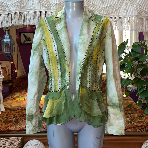 seandara | Jackets & Coats | Vintage Boho Gypsy Y2k Tie Dye Ruffle ...